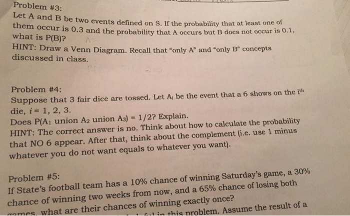Solved Problem #3: Let A and B be two events defined on S. | Chegg.com