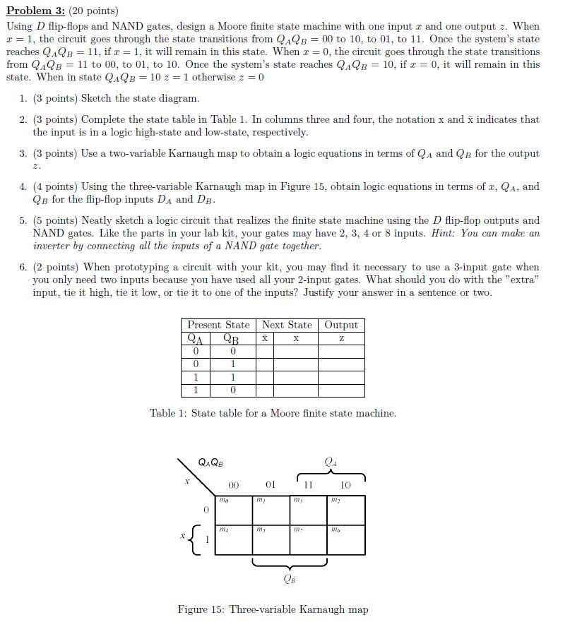 (Solved) - Problem 3: Using D flip-flops and NAND gates, design a Moore ...