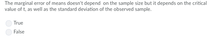 Solved The marginal error of means doesn't depend on the | Chegg.com
