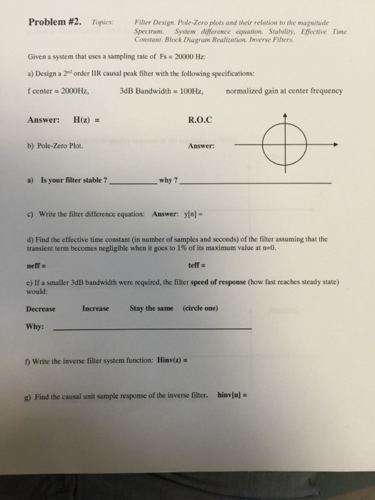 Solved Filter Design Pole-Zero plots and their relation to | Chegg.com
