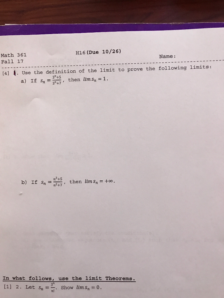 Solved H16 (Due 10/26) Math 361 Fall 17 Name: - - - - - - - | Chegg.com