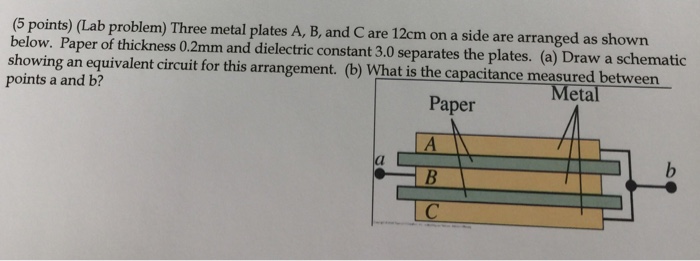Solved (5 points) (Lab problem) Three metal plates A, B, and | Chegg.com