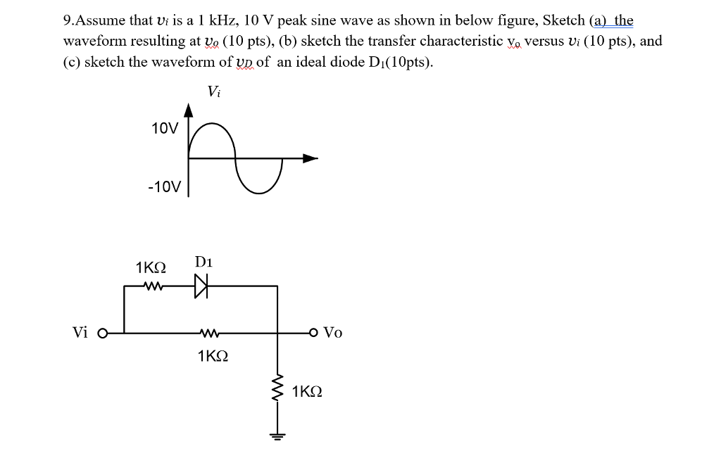 Solved 9 Assume That Vi Is A 1 Khz 10 V Peak Sine Wave As