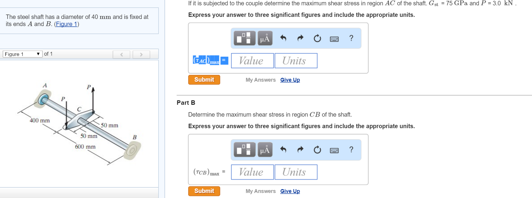 Solved The steel shaft has a diameter of 40 mm and is fixed | Chegg.com