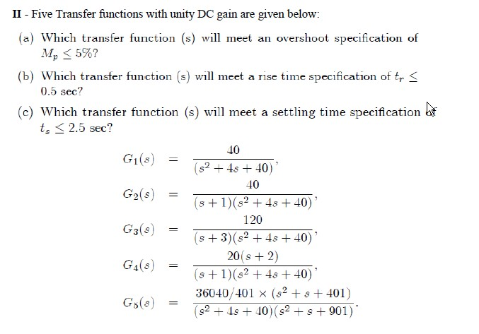 Solved Five Transfer functions with unity DC gain are given | Chegg.com