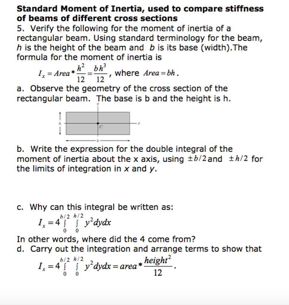 Solved Standard Moment of Inertia, used to compare stiffness | Chegg.com