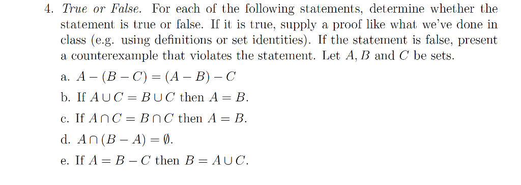 Solved True or False. For each of the following statements, | Chegg.com
