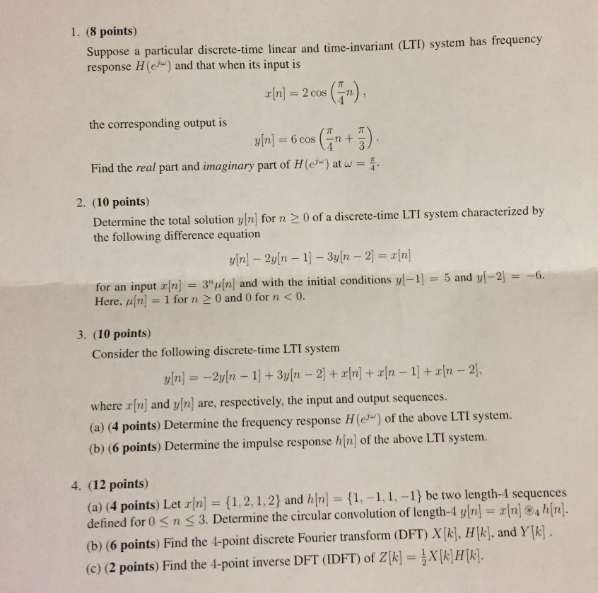 Solved 1. (8 points) Suppose a particular discrete-time | Chegg.com