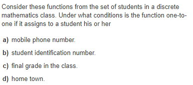 Solved Consider these functions from the set of students in | Chegg.com