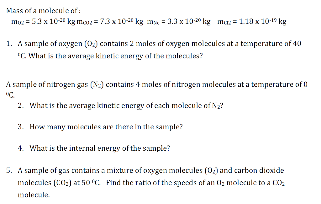 Solved Mass of a molecule of: mo,-5.3 x 10-20 kg mco2 7.3 x | Chegg.com