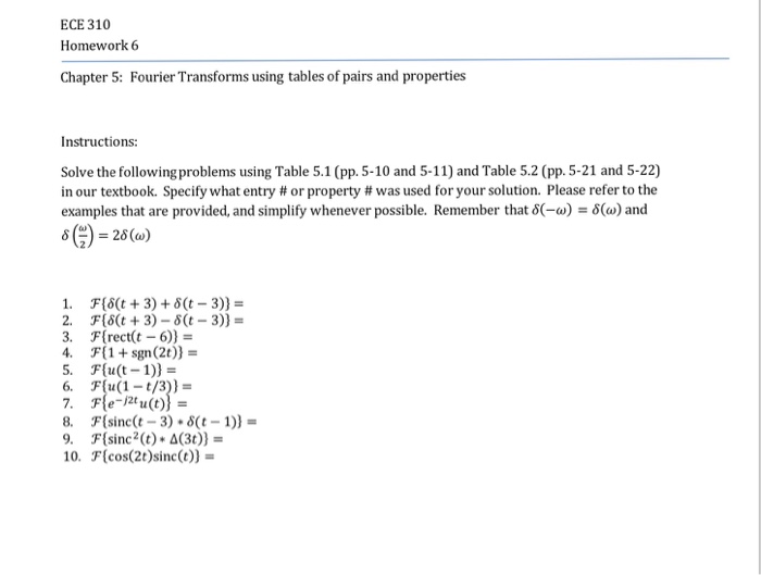Solved Fourier Transforms using tables of pairs and | Chegg.com