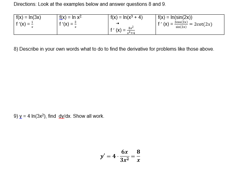 Solved Directions: Look at the examples below and answer | Chegg.com