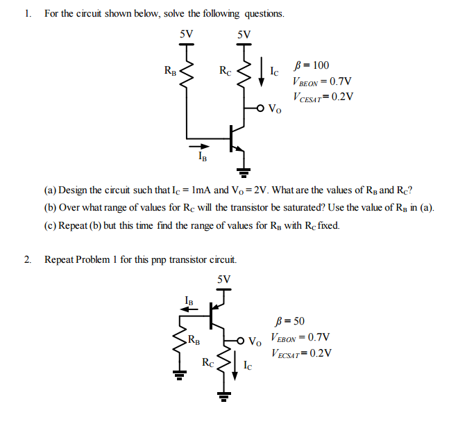 Solved For the circuit shown below, solve the following | Chegg.com