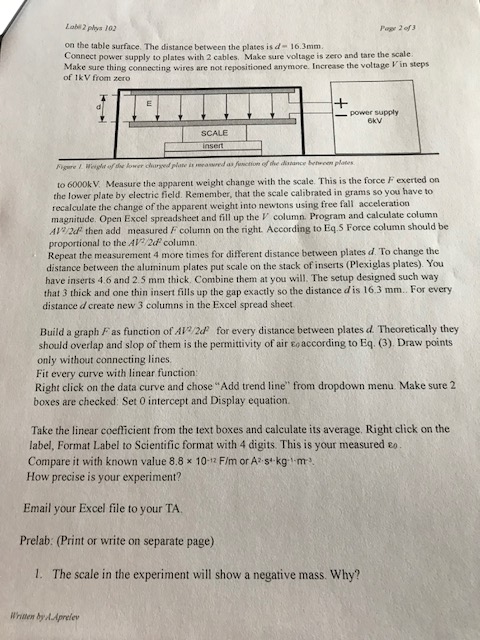 Solved Labi2 phys 102 Pagr lof3 Coulomb's Law. Force between | Chegg.com