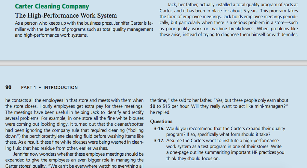 Solved Carter Cleaning Company The High-Performance Work | Chegg.com