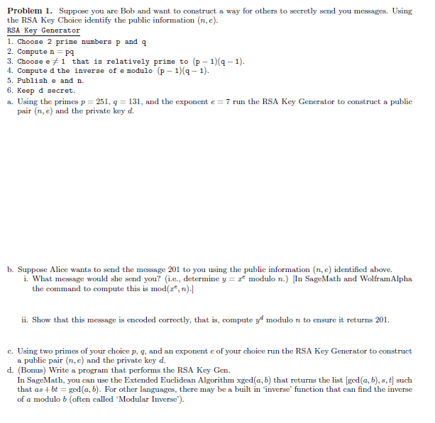 Problem 1. Suppose you are Bob and want to construct | Chegg.com