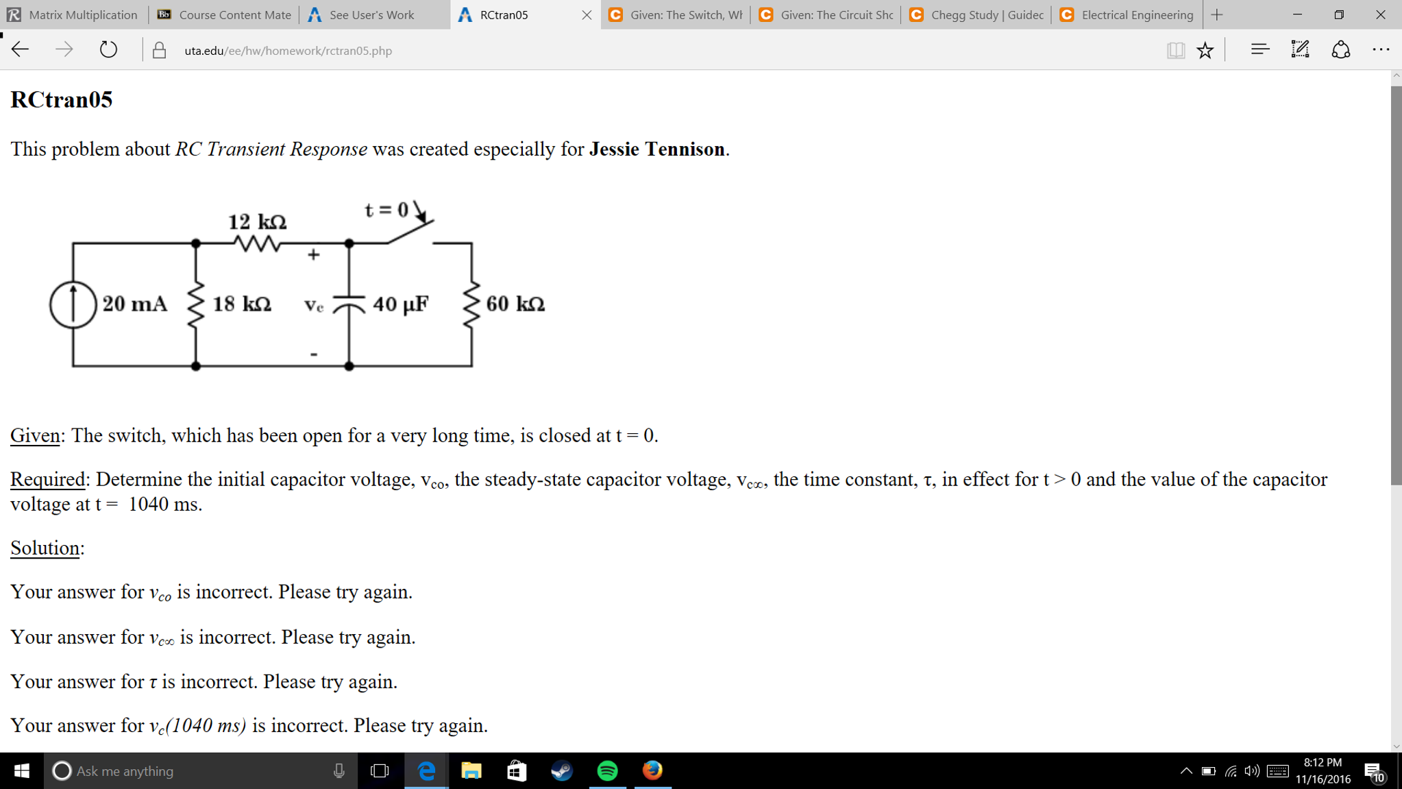Solved This problem about RC Transient Response was created | Chegg.com