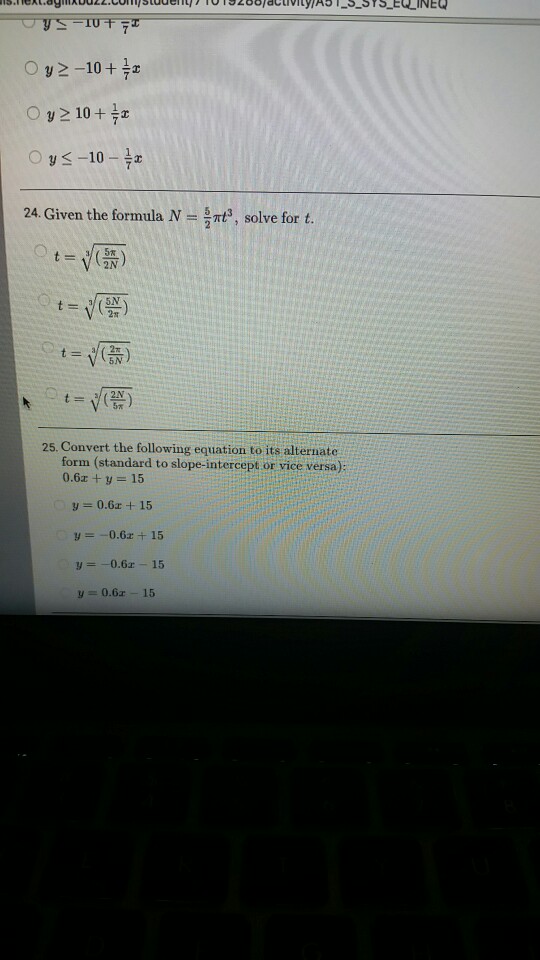 Solved O y -10-1 24. Given the formula N = rt, solve for t. | Chegg.com