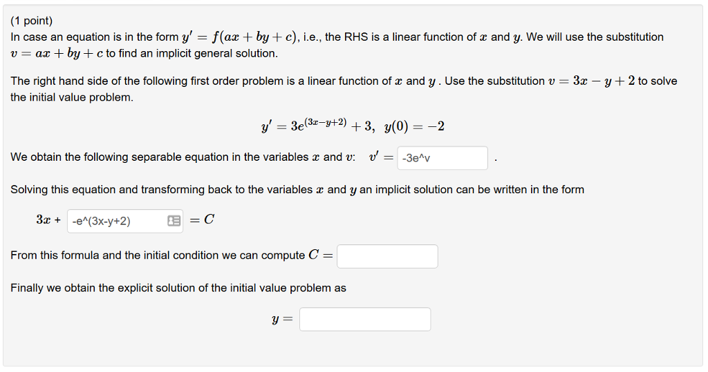 Solved 1 point) In case an equation is in the form y' f(az + | Chegg.com