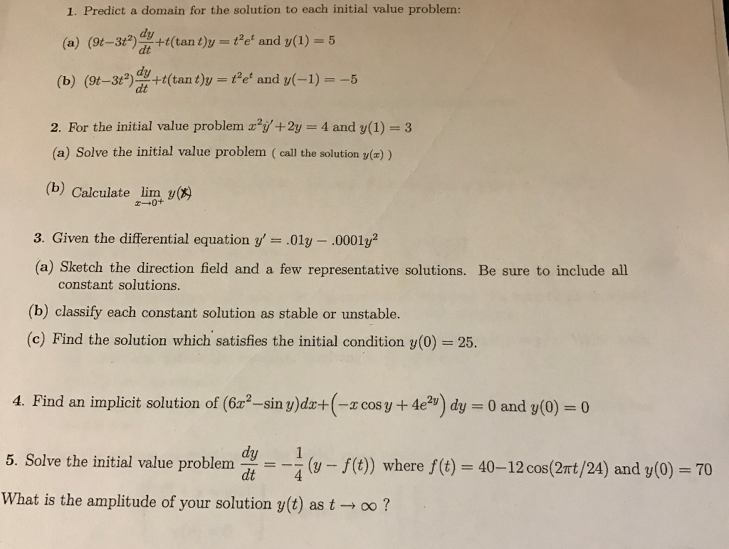 Solved Predict a domain for the solution to each initial | Chegg.com