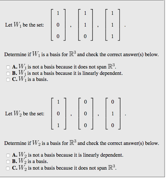 Solved Let W1 be the set: 0,1.1 0 0 Determine if Wi is a | Chegg.com