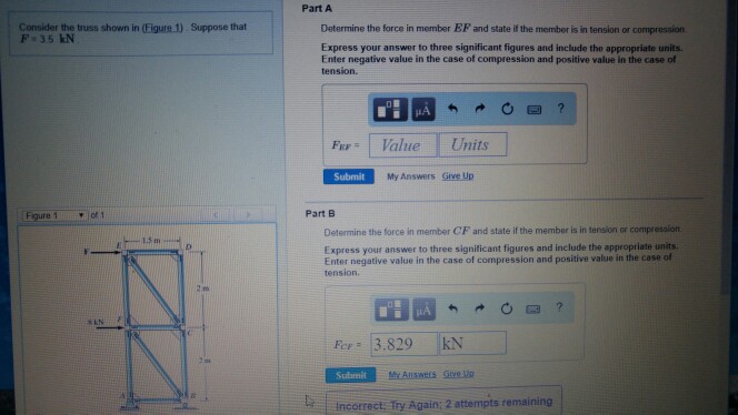 Solved Part A Determine The Force In Member Ef And State If