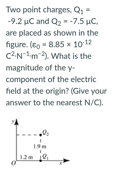 Solved Two point charges, Q1 -9.2 μC and Q2 =-7.5 pC are | Chegg.com