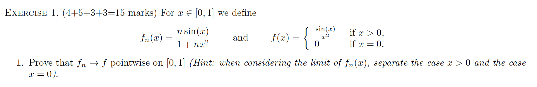 Solved For x epsilon [0, 1] we define and f_n(x) = n sin | Chegg.com