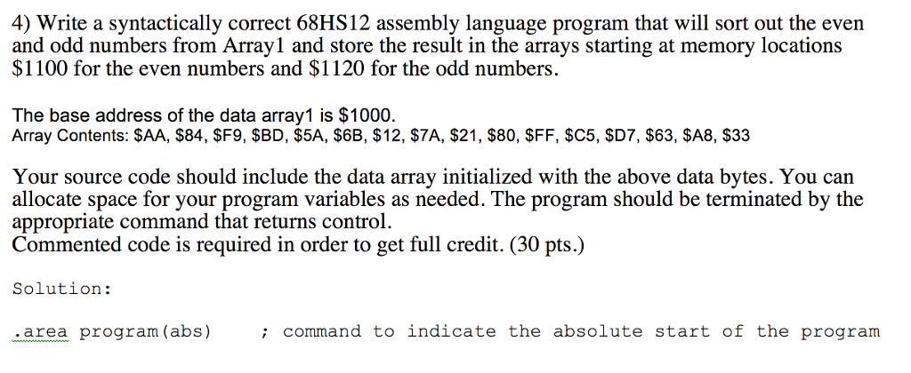 Solved 4 Write A Syntactically Correct 68hs12 Assembly
