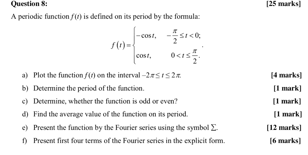 Solved Question 8: A periodic function f(t) is defined on | Chegg.com