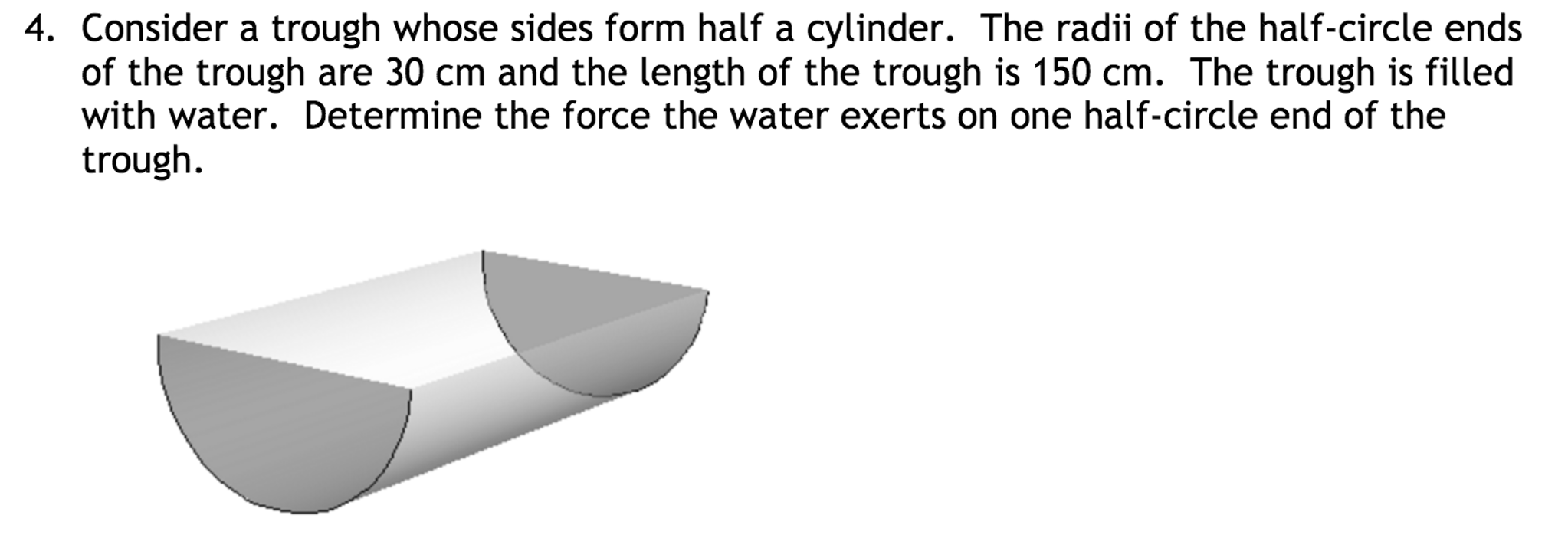 Solved Consider a trough whose sides form half a cylinder. | Chegg.com