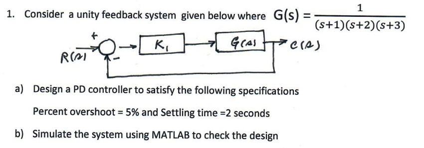 Solved 1 1. Consider a unity feedback system given below | Chegg.com
