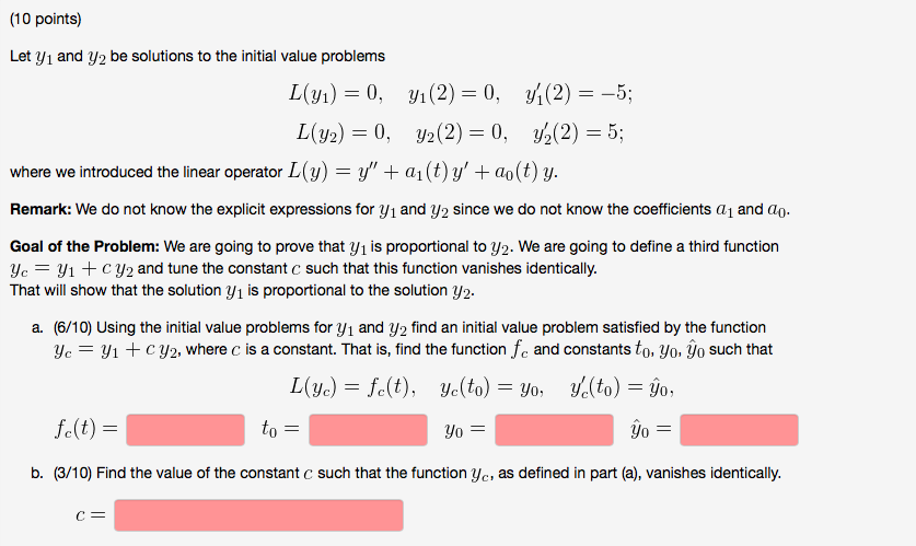 Solved Let y1 and y2 be solutions to the initial value | Chegg.com
