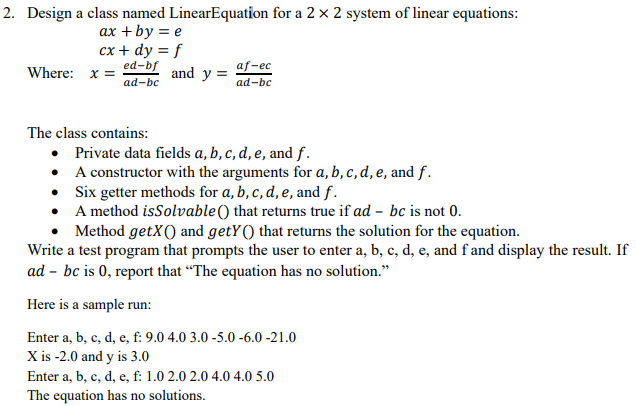 Solved 2. Design a class named LinearEquation for a 2 × 2 | Chegg.com