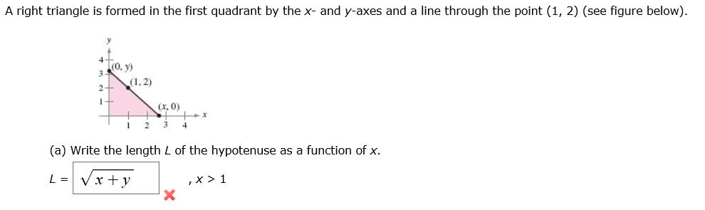 Solved A right triangle is formed in the first quadrant by | Chegg.com