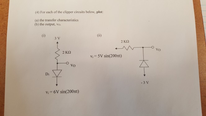 Solved (4) For each of the clipper circuits below, plot: (a) | Chegg.com