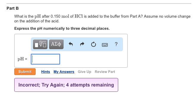 Solved Part A What is the pH of a buffer prepared by adding | Chegg.com