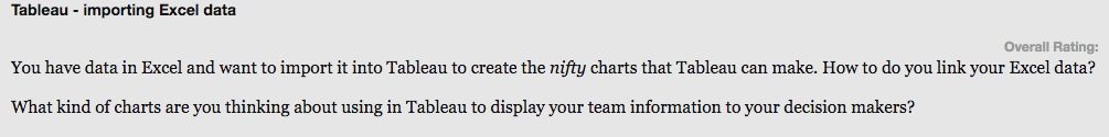 Solved Tableau -importing Excel data Overall Rating: You | Chegg.com
