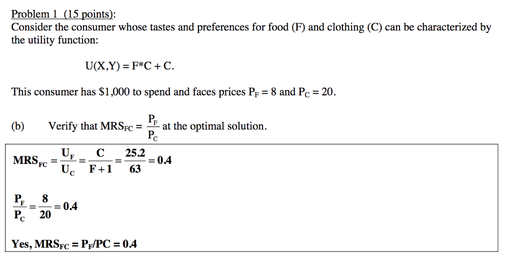 Solved Problem 1 (15 points): Consider the consumer whose | Chegg.com
