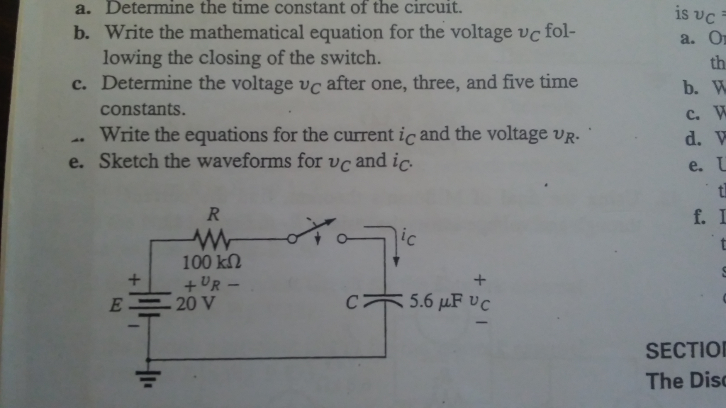 Solved a. Determine the time constant of the circuit. Write | Chegg.com