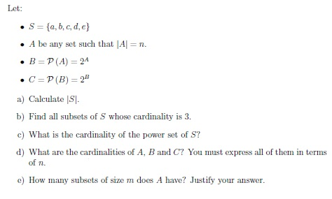 Solved Let: S = {a, b, c, d, e} A be any set such that |A| | Chegg.com
