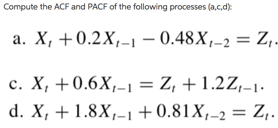 Compute the ACF and PACF of the following processes | Chegg.com
