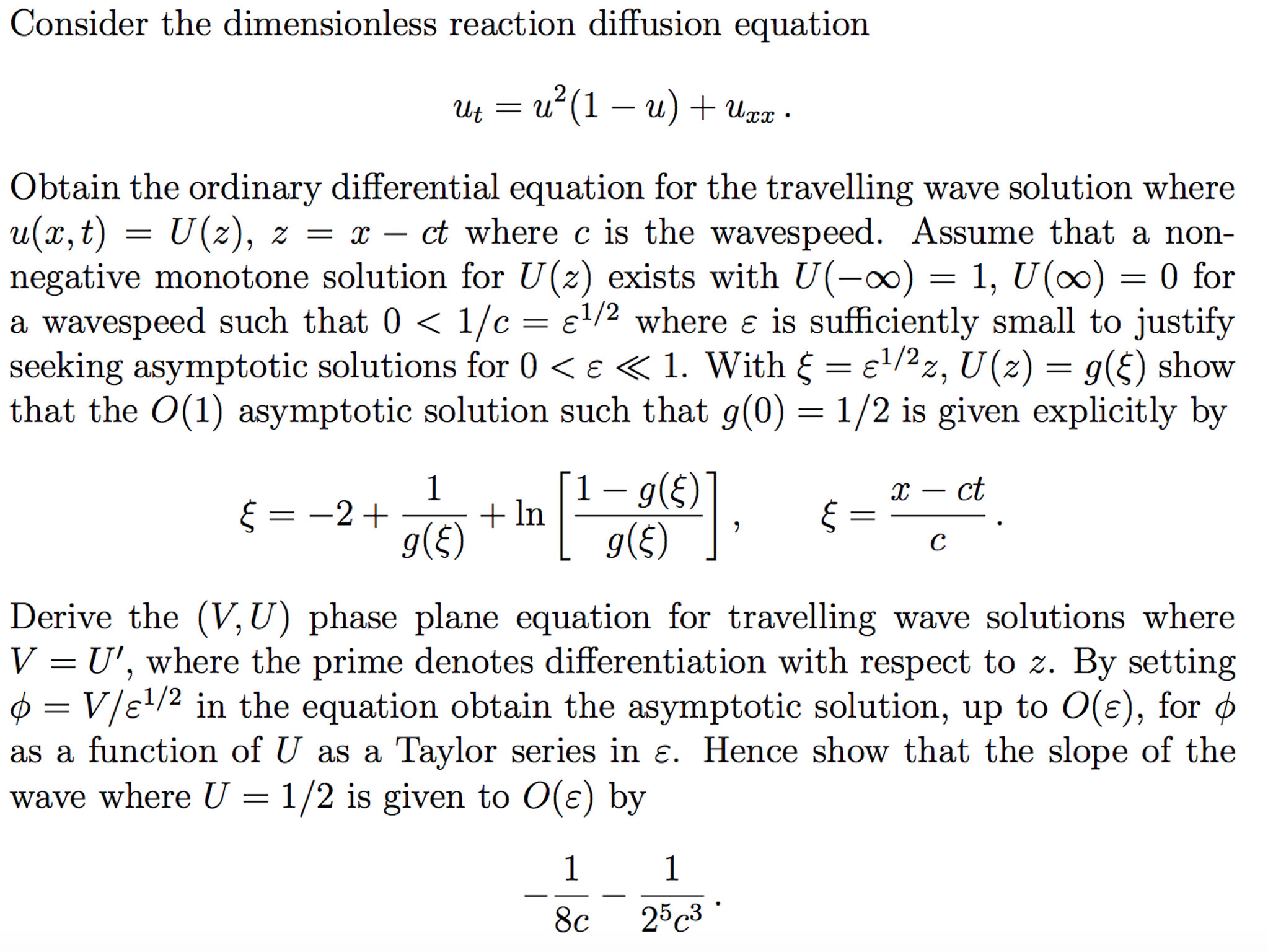 Consider the dimensionless reaction diffusion | Chegg.com