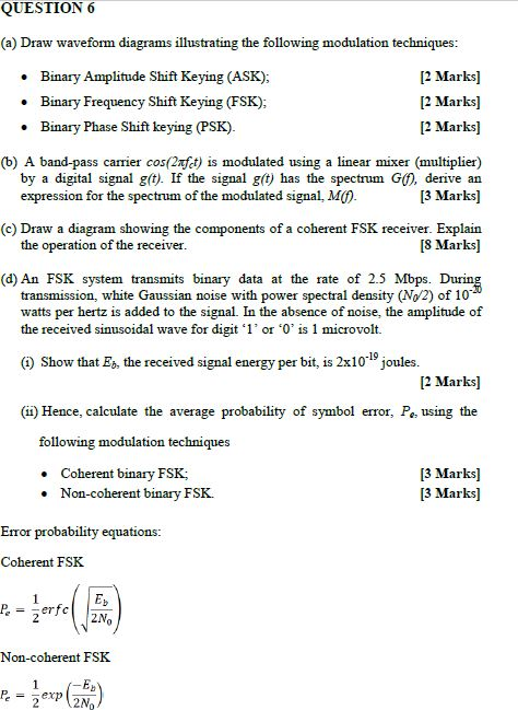Solved QUESTION 6 (a) Draw waveform diagrams illustrating | Chegg.com