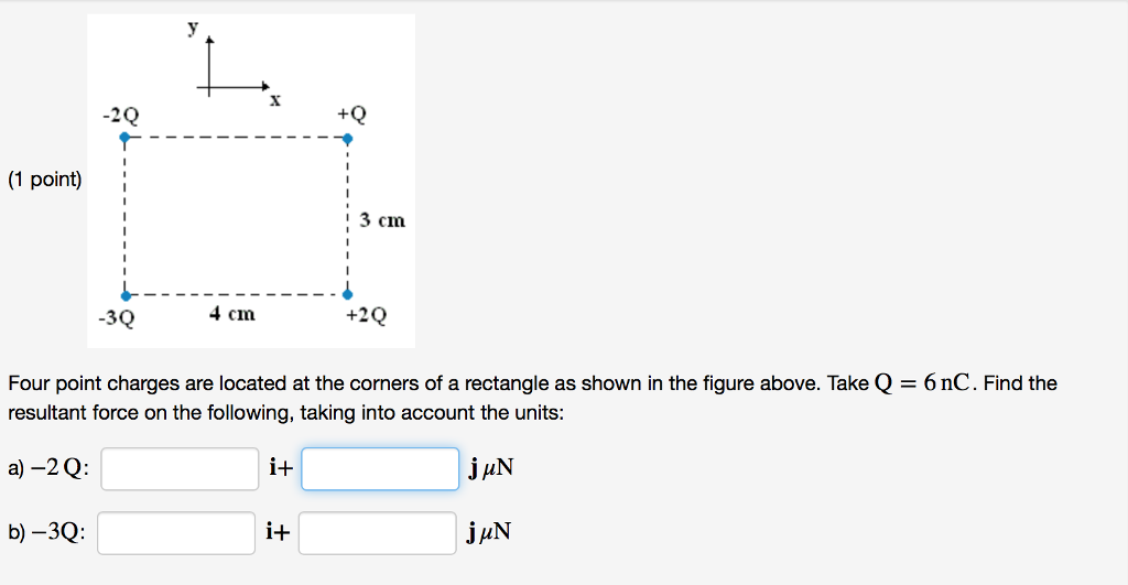 Solved -2Q +0 (1 point) 3 cm -30 4 cm +2Q Four point charges | Chegg.com