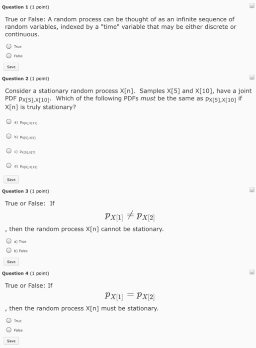 Solved True Or False A Random Process Can Be Thought Of As 