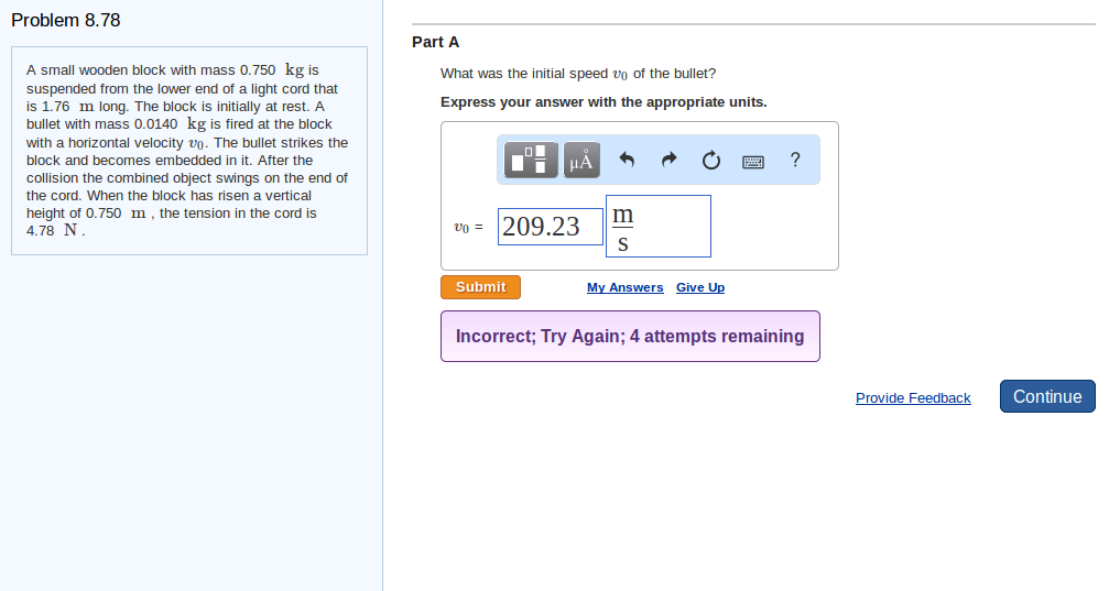 Solved A small wooden block with mass 0.750 kg is suspended | Chegg.com