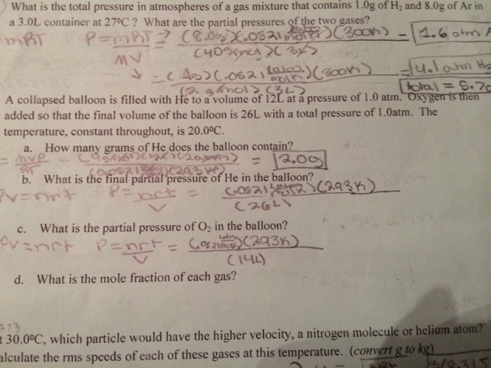 Solved What is the total pressure in atmospheres of a gas | Chegg.com