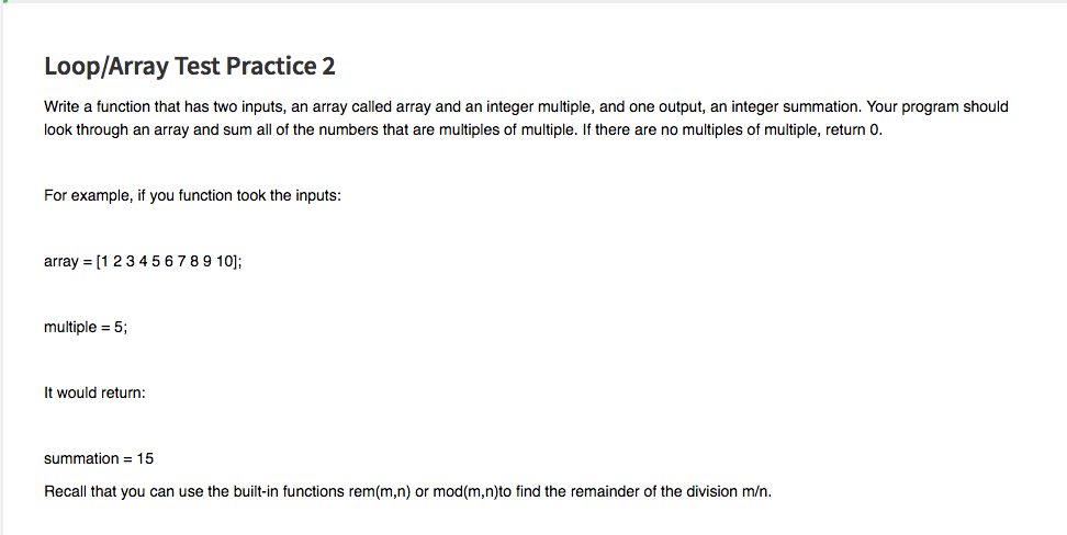 Solved Loop/Array Test Practice 2 Write a function that has | Chegg.com