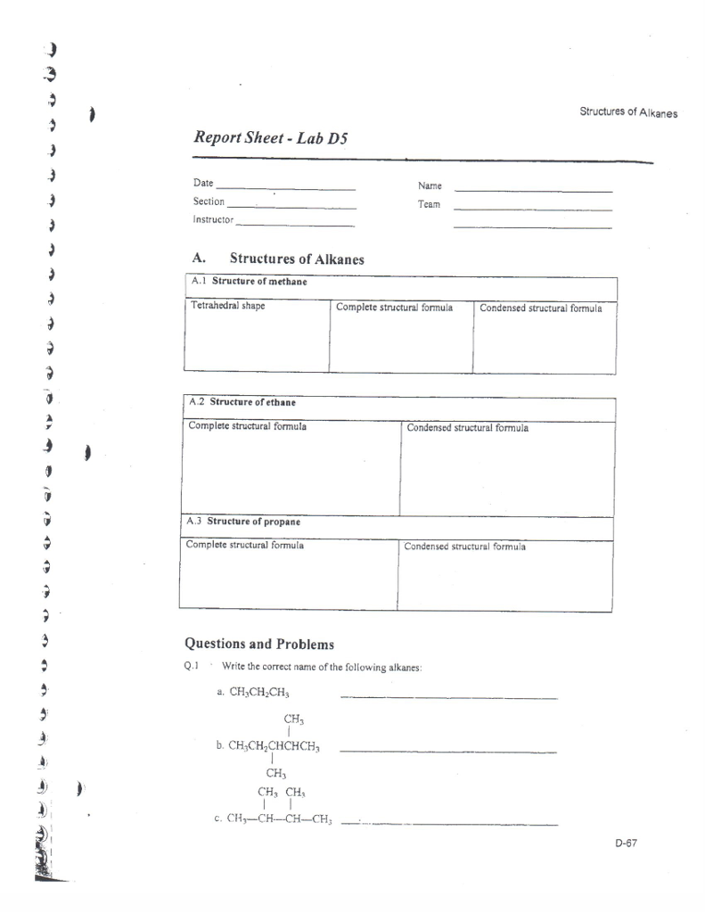 Solved Structures of Aikanes Report Sheet - Lab D5 Date | Chegg.com